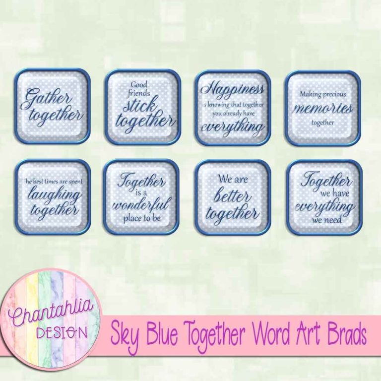 Sky Blue Together Word Art Brads