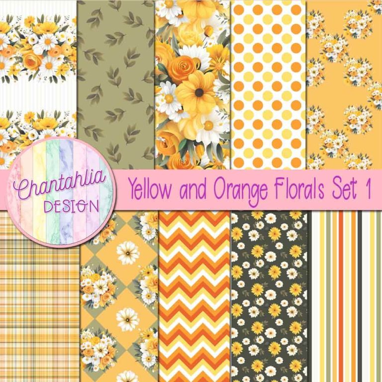 Yellow and Orange Florals Digital Papers