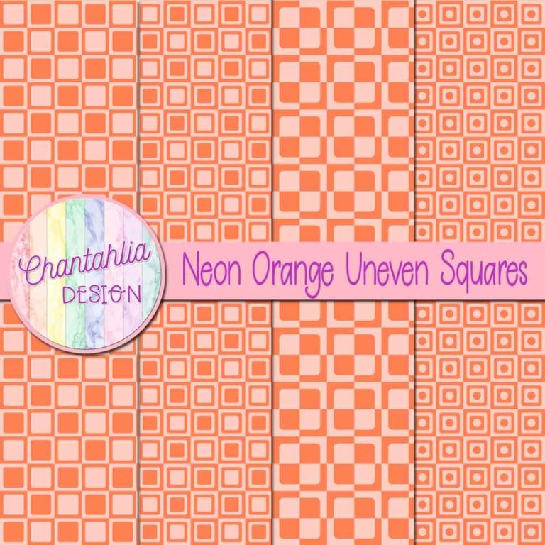 Neon Orange Uneven Squares Digital Papers