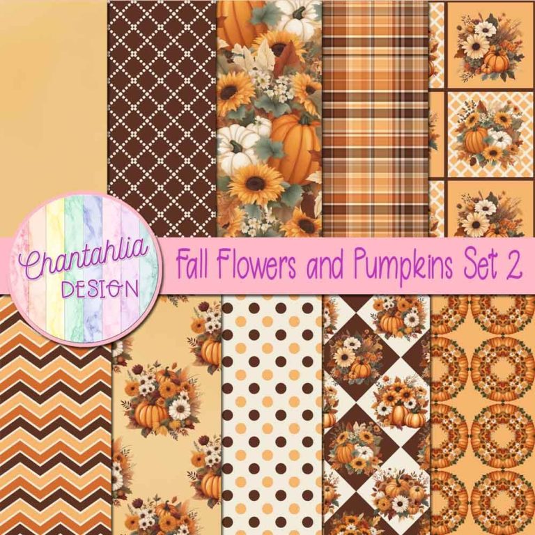 Fall Flowers and Pumpkins Digital Papers Set 2
