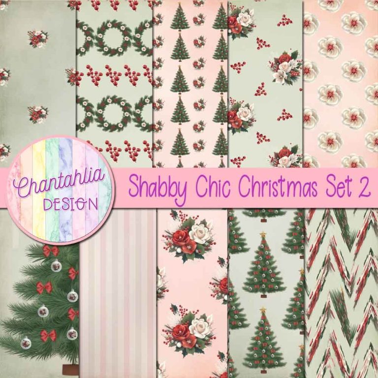 Shabby Chic Christmas Digital Papers Set 2