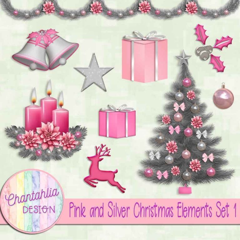 Pink and Silver Christmas Elements Set 1