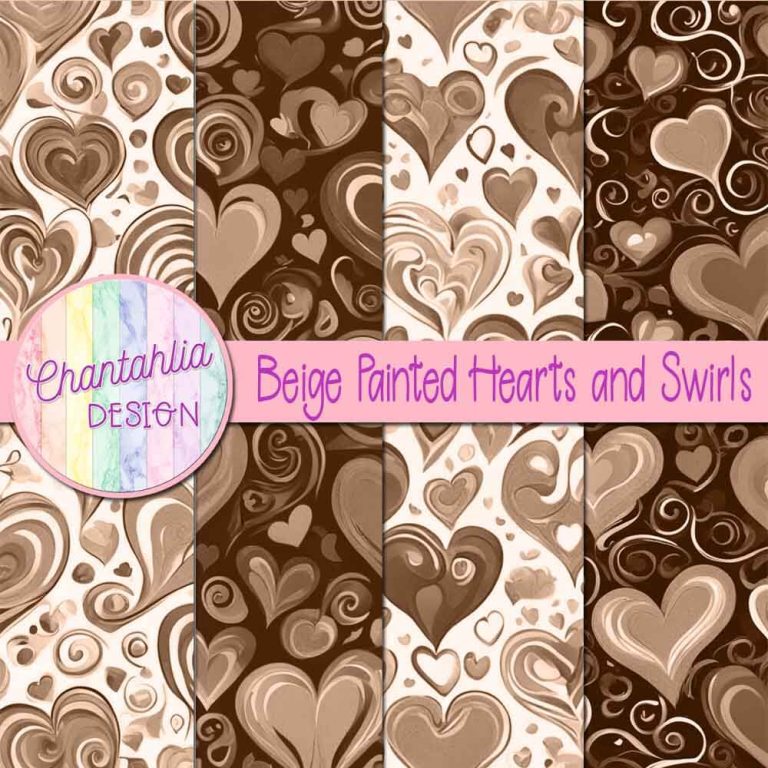 Beige Painted Hearts and Swirls Digital Papers