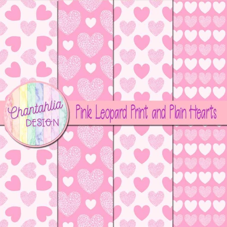 Pink Leopard Print and Plain Hearts Digital Papers