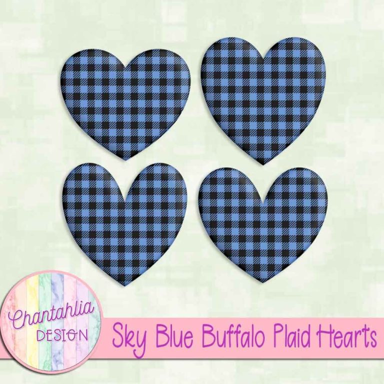 Sky Blue Buffalo Plaid Hearts