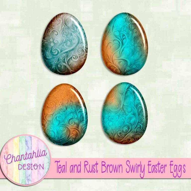Teal and Rust Brown Swirly Easter Eggs