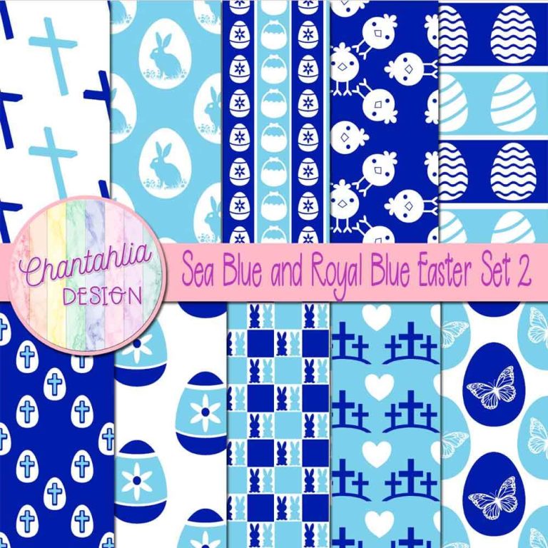 Sea Blue and Royal Blue Easter Digital Papers Set 2