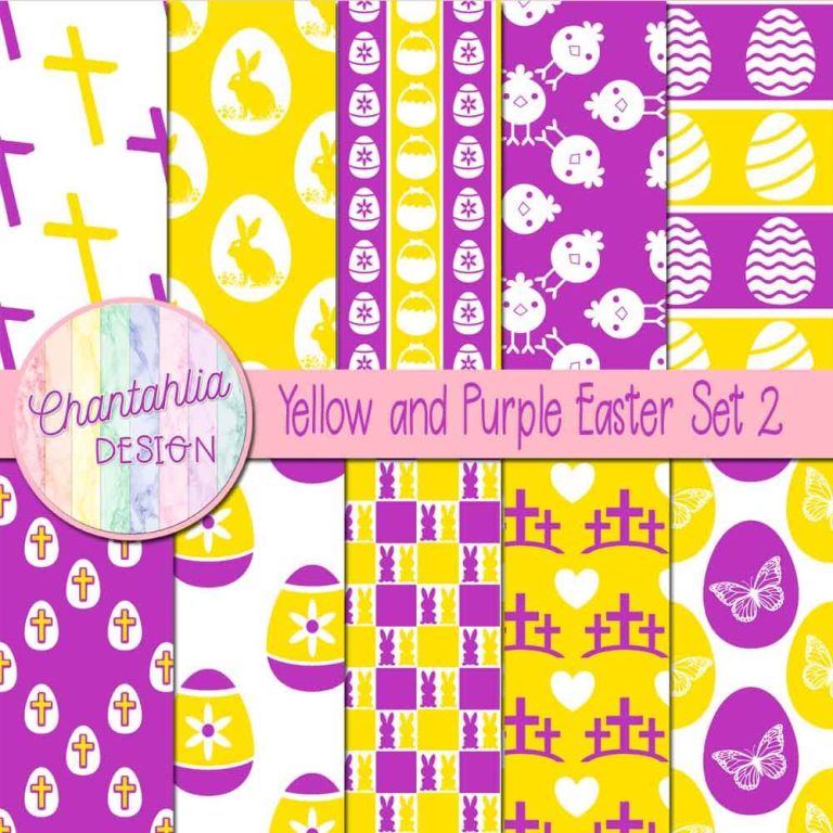 Yellow and Purple Easter Digital Papers Set 2