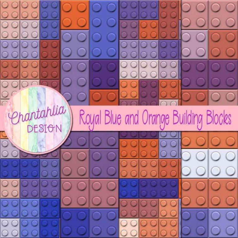 Royal Blue and Orange Building Blocks Digital Papers