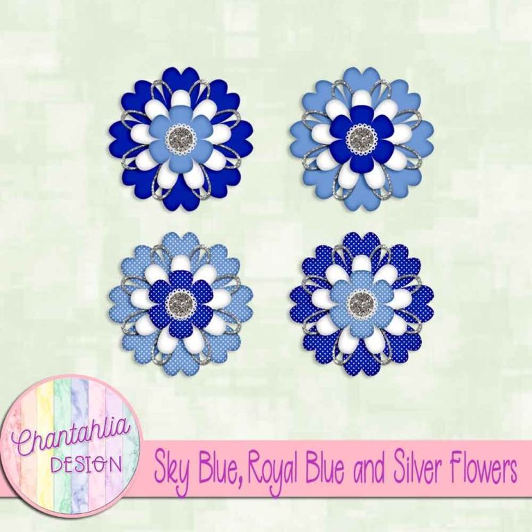 Sky Blue, Royal Blue and Silver Flowers - Chantahlia Design