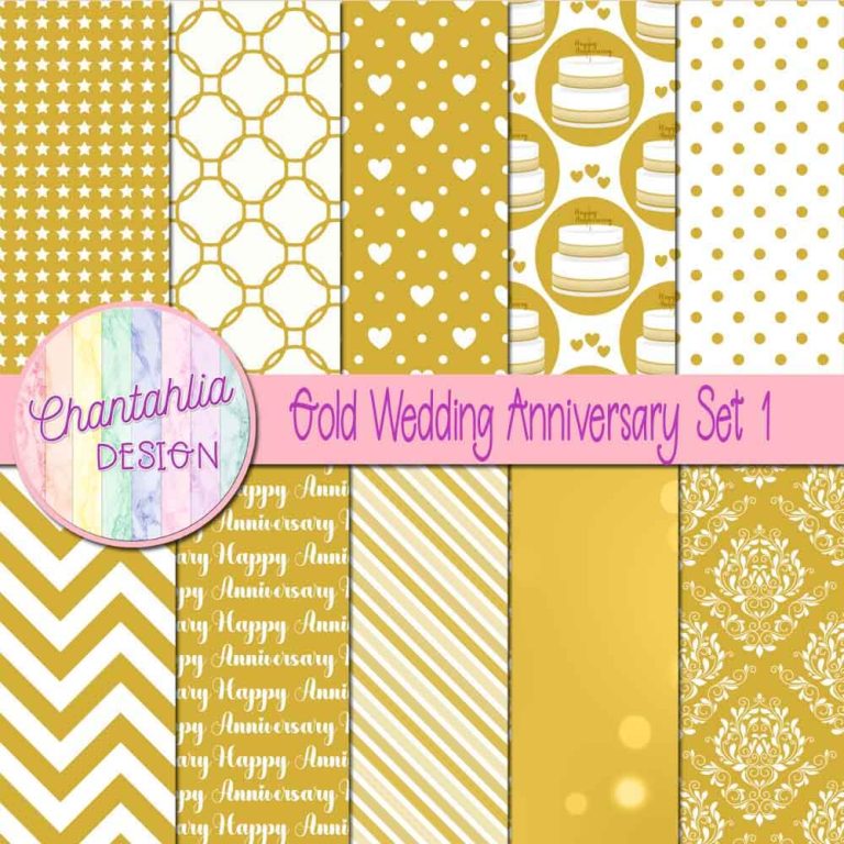 Gold Wedding Anniversary Digital Papers