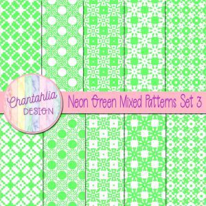 Neon Green Mixed Patterns Digital Papers