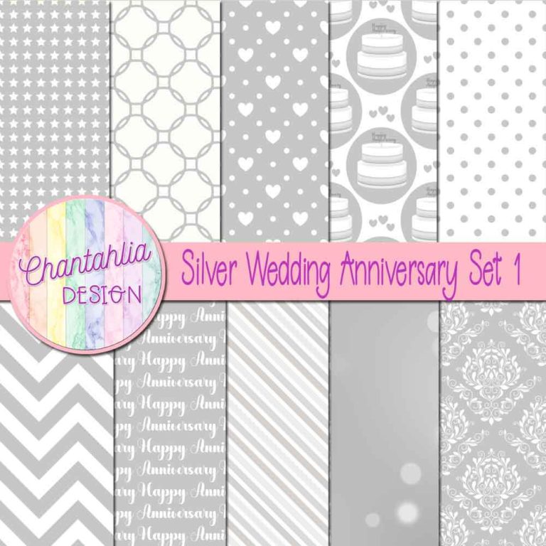 Silver Wedding Anniversary Digital Papers