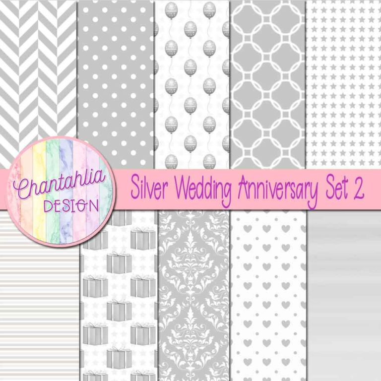 Silver Wedding Anniversary Digital Papers