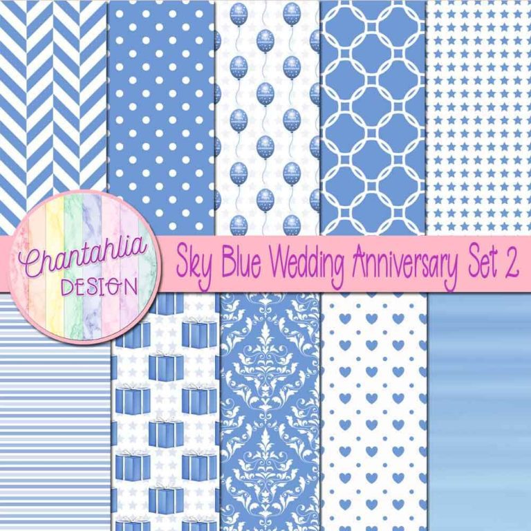 Sky Blue Wedding Anniversary Digital Papers