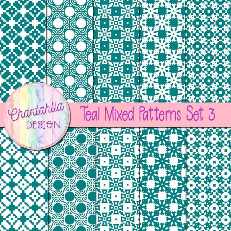 Teal Mixed Patterns Digital Papers