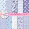 Purple and Blue Butterflies and Flowers Digital Papers