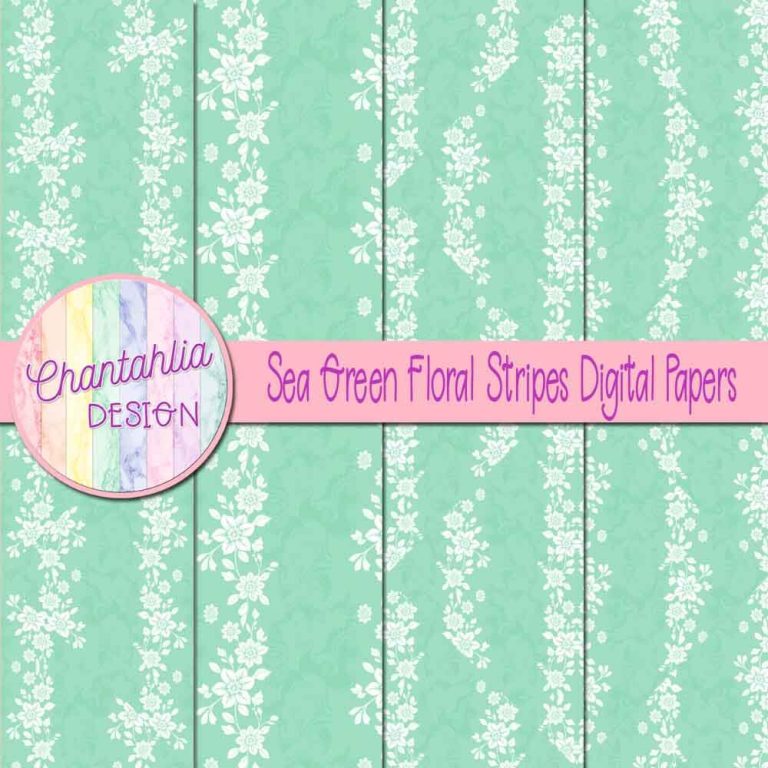 Sea Green Floral Stripes Digital Papers - Chantahlia Design