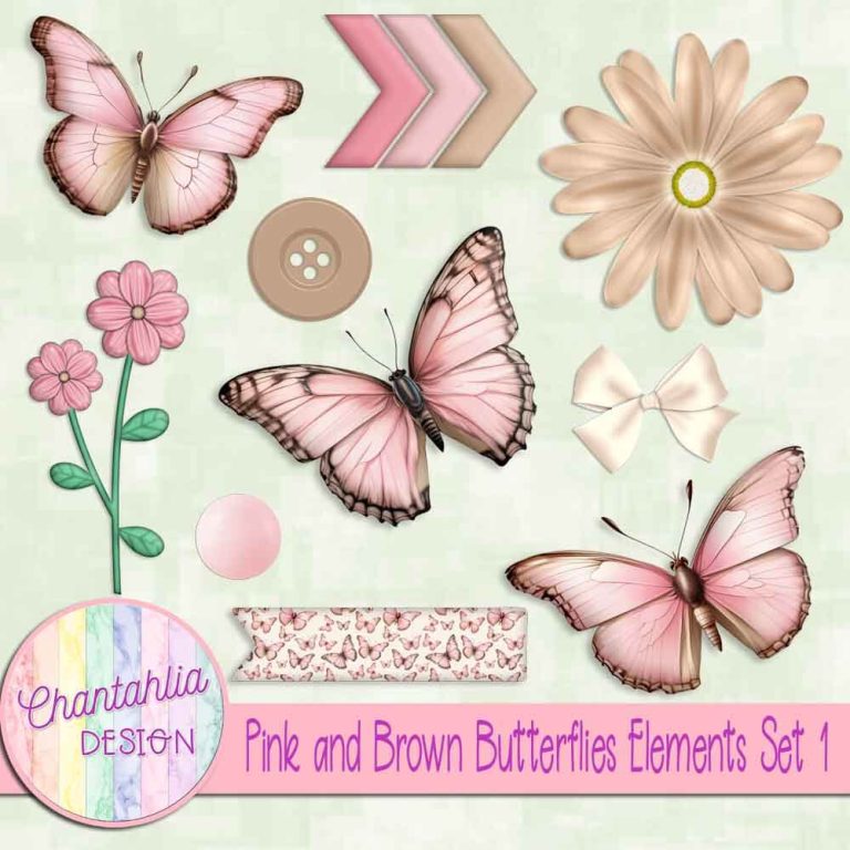 Pink and Brown Butterflies Elements Set 1 - Chantahlia Design