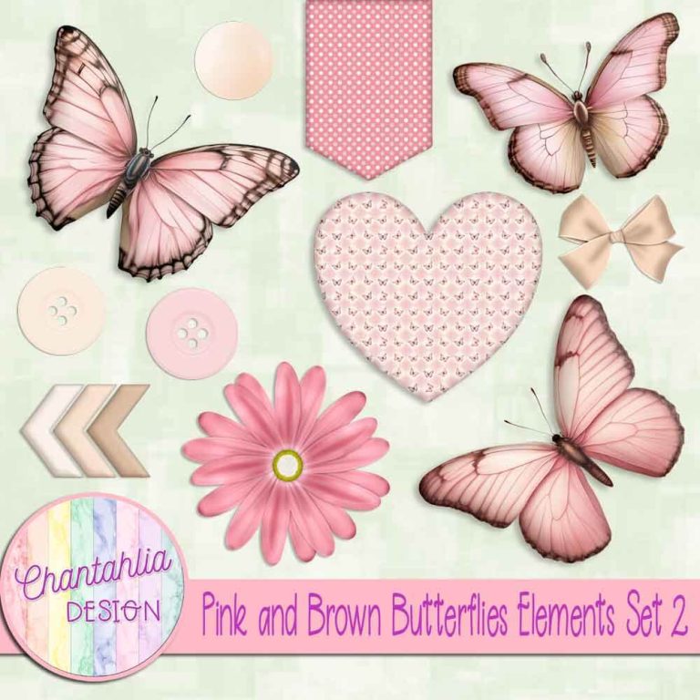 Pink and Brown Butterflies Elements Set 2 - Chantahlia Design