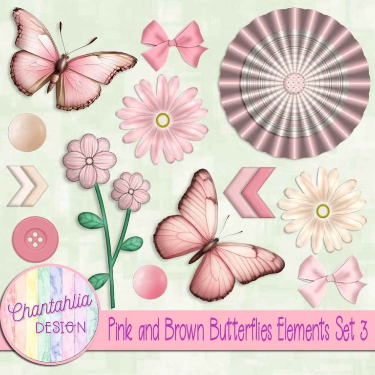 Pink and Brown Butterflies Elements Set 3 - Chantahlia Design