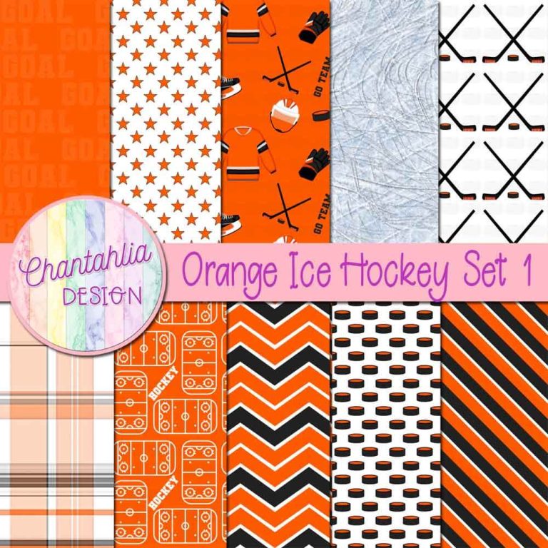 Orange Ice Hockey Digital Papers Set 1 - Chantahlia Design