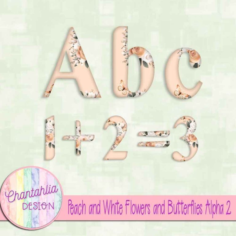 Peach and White Flowers and Butterflies Alpha 2 - Chantahlia Design