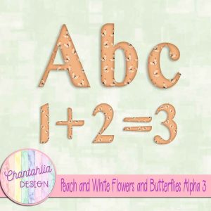 Peach and White Flowers and Butterflies Alpha 3 - Chantahlia Design
