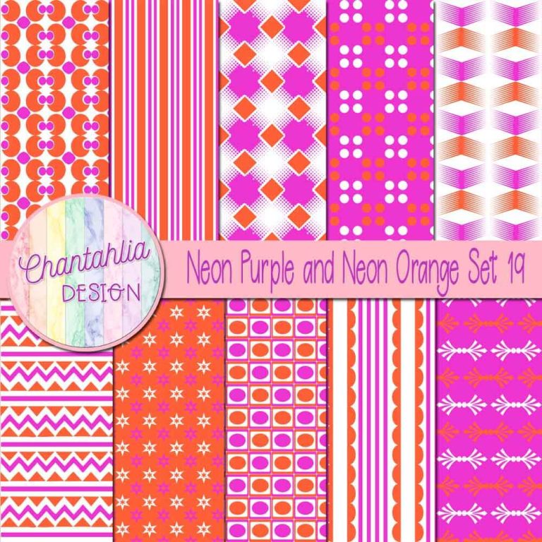 Neon Purple and Neon Orange Digital Papers Set 19 - Chantahlia Design