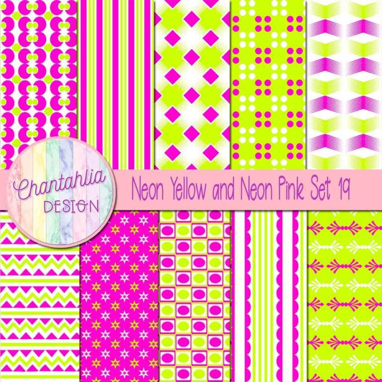Neon Yellow and Neon Pink Digital Papers Set 19 - Chantahlia Design