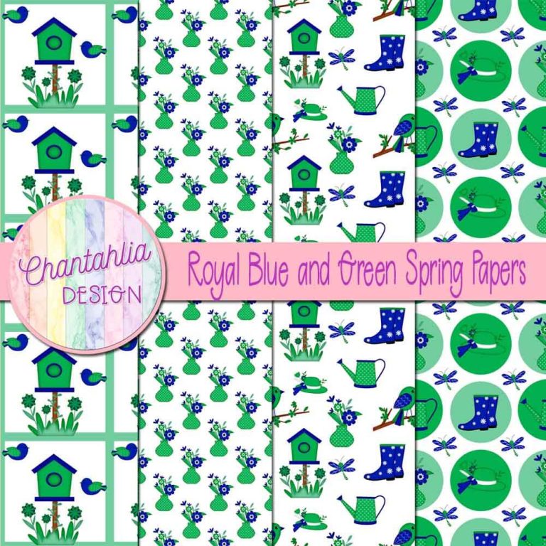 Royal Blue and Green Spring Digital Papers - Chantahlia Design