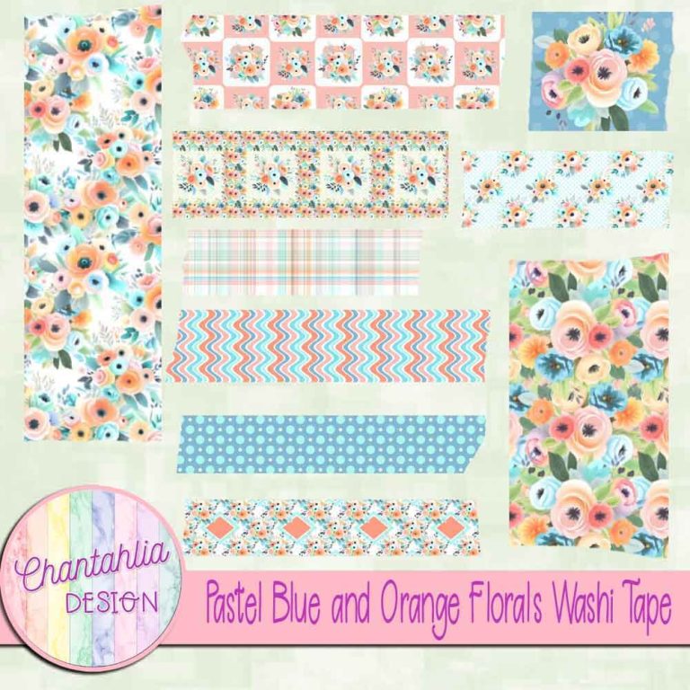 Pastel Blue and Orange Florals Washi Tape - Chantahlia Design