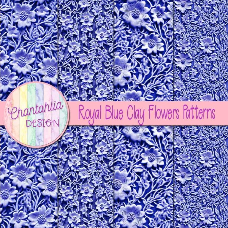 Royal Blue Clay Flowers Patterns Digital Papers - Chantahlia Design