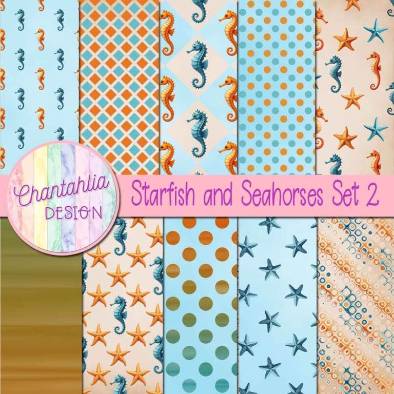 Starfish and Seahorses Digital Papers Set 2 - Chantahlia Design