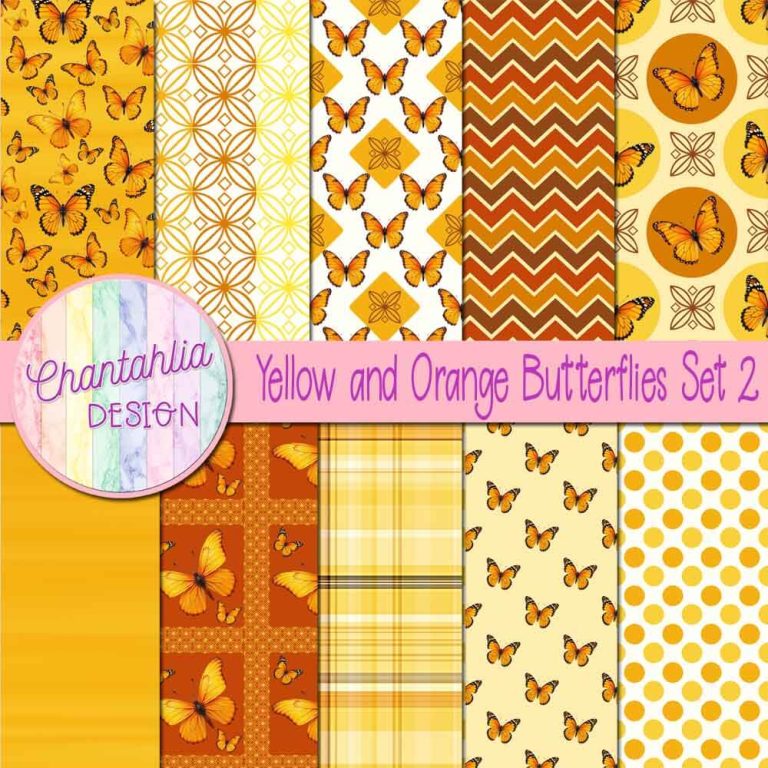 Yellow and Orange Butterflies Digital Papers Set 2 - Chantahlia Design