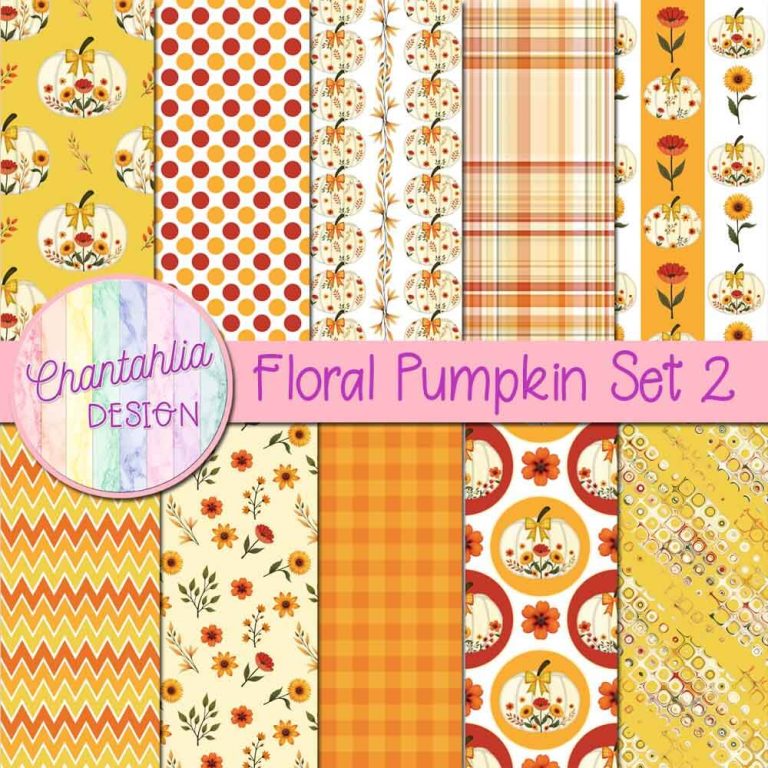 Floral Pumpkin Digital Papers Set 2 - Chantahlia Design