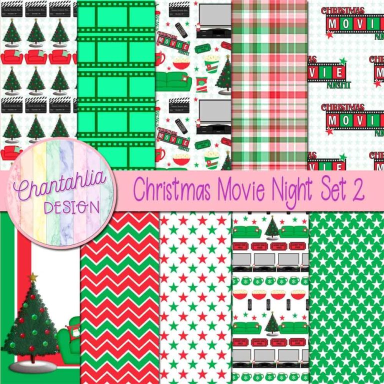 Christmas Movie Night Digital Papers Set 2 - Chantahlia Design