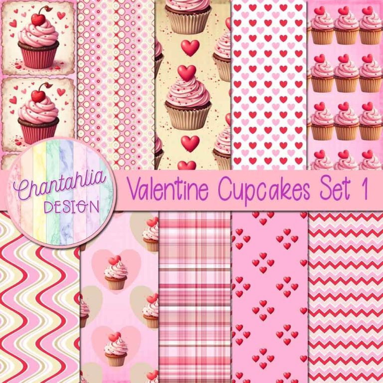 Valentine Cupcakes Digital Papers Set 1 - Chantahlia Design