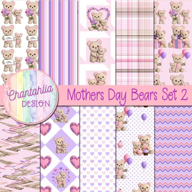 Mothers Day Bears Digital Papers Set 2 - Chantahlia Design
