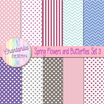 Spring Flowers and Butterflies Digital Papers Set 3 - Chantahlia Design