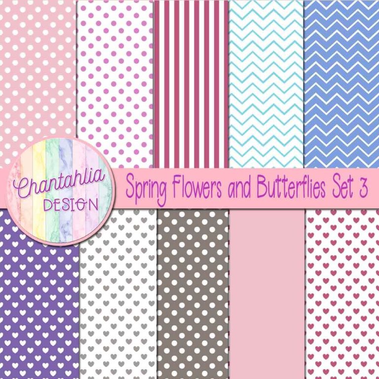 Spring Flowers and Butterflies Digital Papers Set 3 - Chantahlia Design